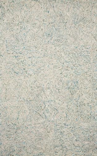 Loloi Peregrine 5'-0" x 7'-6" Area Rug in Aqua - Vintage Inspired Rectangle Area Rug, Hand Tufted Soft Wool Rug for Living Room, Bedroom, Dining Area, Dorm, Home Office