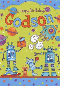 rockets and robots - designer greetings birthday card for godson