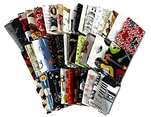 10 Fat Quarters - Music Musical Instruments Notes Marching Band Orchestra Concert Symphony Ensemble Band Director Jazz Percussion Guitars Instrumental Quilters Cotton Assorted Fat Quarters M491.10