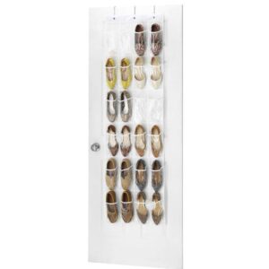 jkhome over the door hanging shoe organizer rack holder home non-woven transparent storage bag 24 pockets with 3 hooks (white)