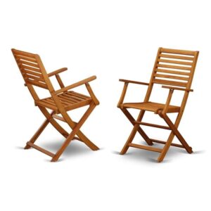 east west furniture bbscana beasley folding patio dining chairs with arm rest - acacia wood, set of 2, natural oil