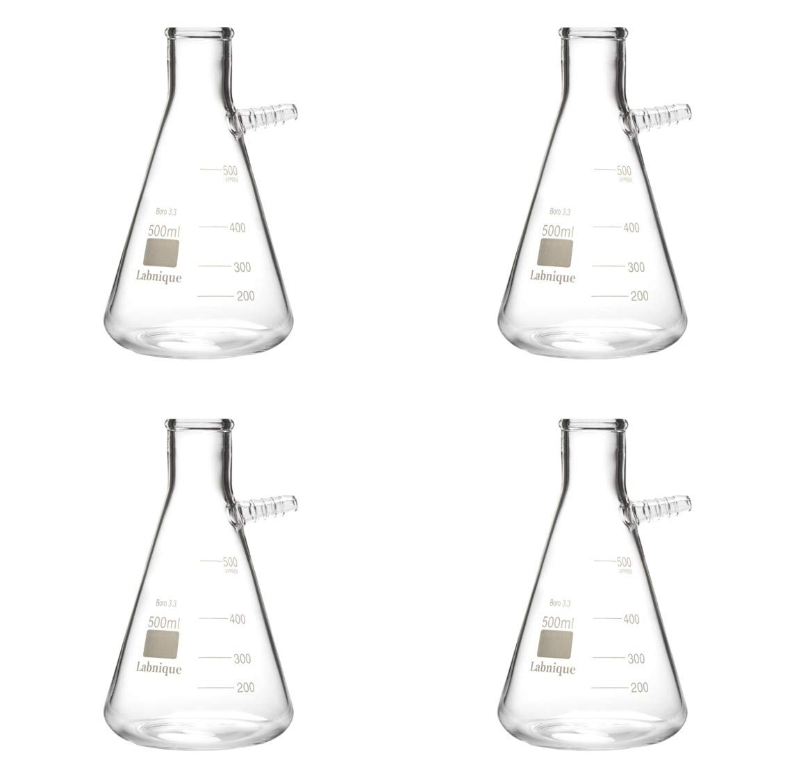 Glass Filtering Flask with Upper Tubulation, 500ml (Pack of 4)