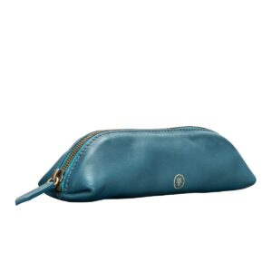 maxwell scott - personalized womens luxury soft leather pencil pen case - the felice nappa - petrol blue