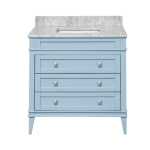 Eleanor 36-inch Bathroom Vanity (Carrara/Powder Blue): Includes Powder Blue Cabinet with Authentic Italian Carrara Marble Countertop and White Ceramic Sink