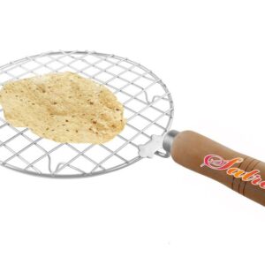 Wooden & Steel Roasting Net with Tong,Pakkad,Roasting Net,Stainless Steel Wire Roaster,Cooking Rack,Papad Grill,Chapati Grill,Roaster,Food Tong