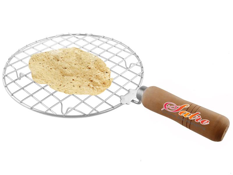 Wooden & Steel Roasting Net with Tong,Pakkad,Roasting Net,Stainless Steel Wire Roaster,Cooking Rack,Papad Grill,Chapati Grill,Roaster,Food Tong