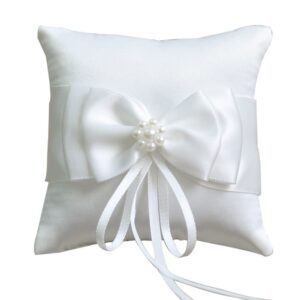 little world ring pillow pearls, decor bridal wedding ivory ring bearer pillow, 7.8 inch x 7.8 inch (white)