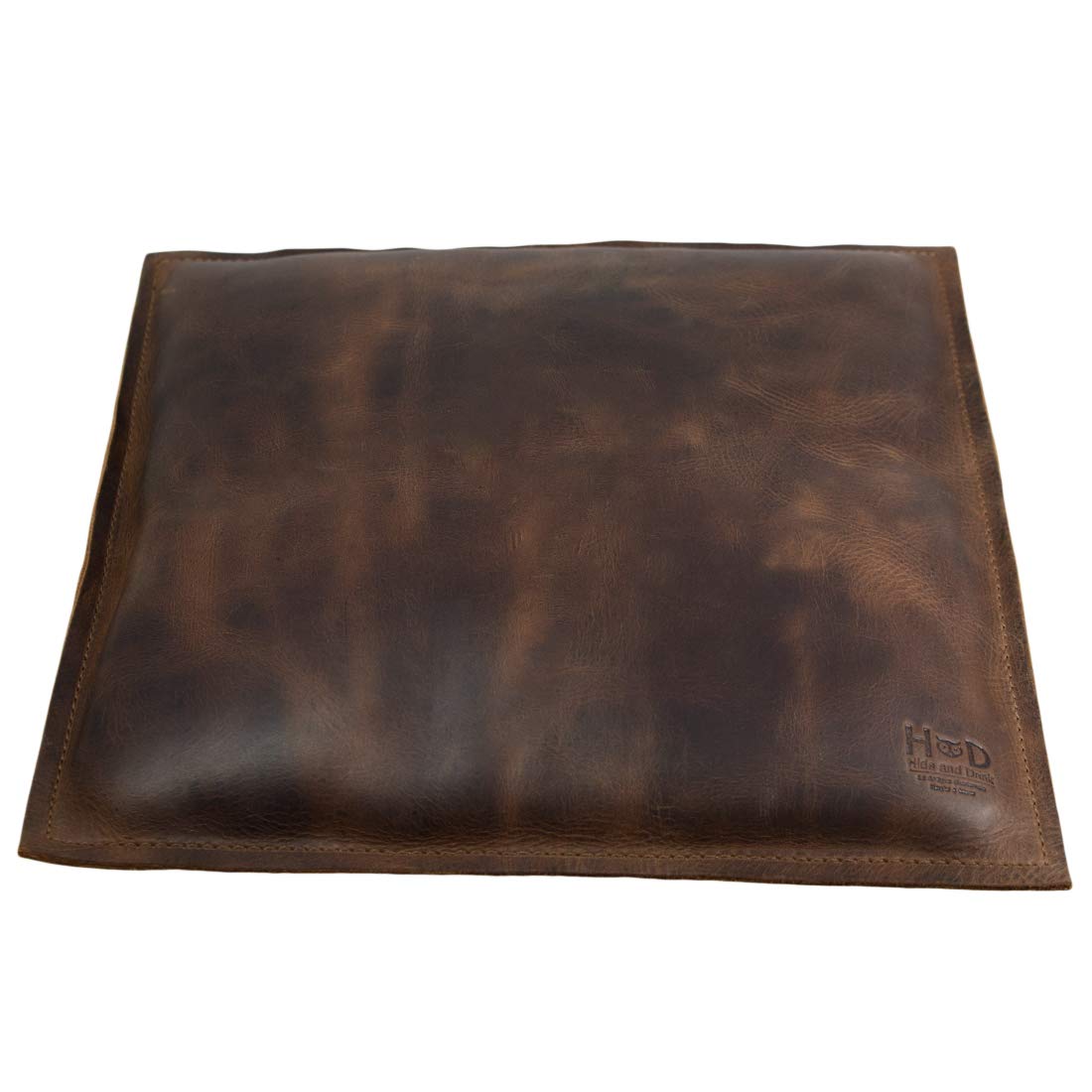 Hide & Drink, Decorative Pillow 12 x 12 in. for Couch, Sofa or Bed, Stylish Decoration, Home & Office Accessories, Full Grain Leather, Handmade, Bourbon Brown