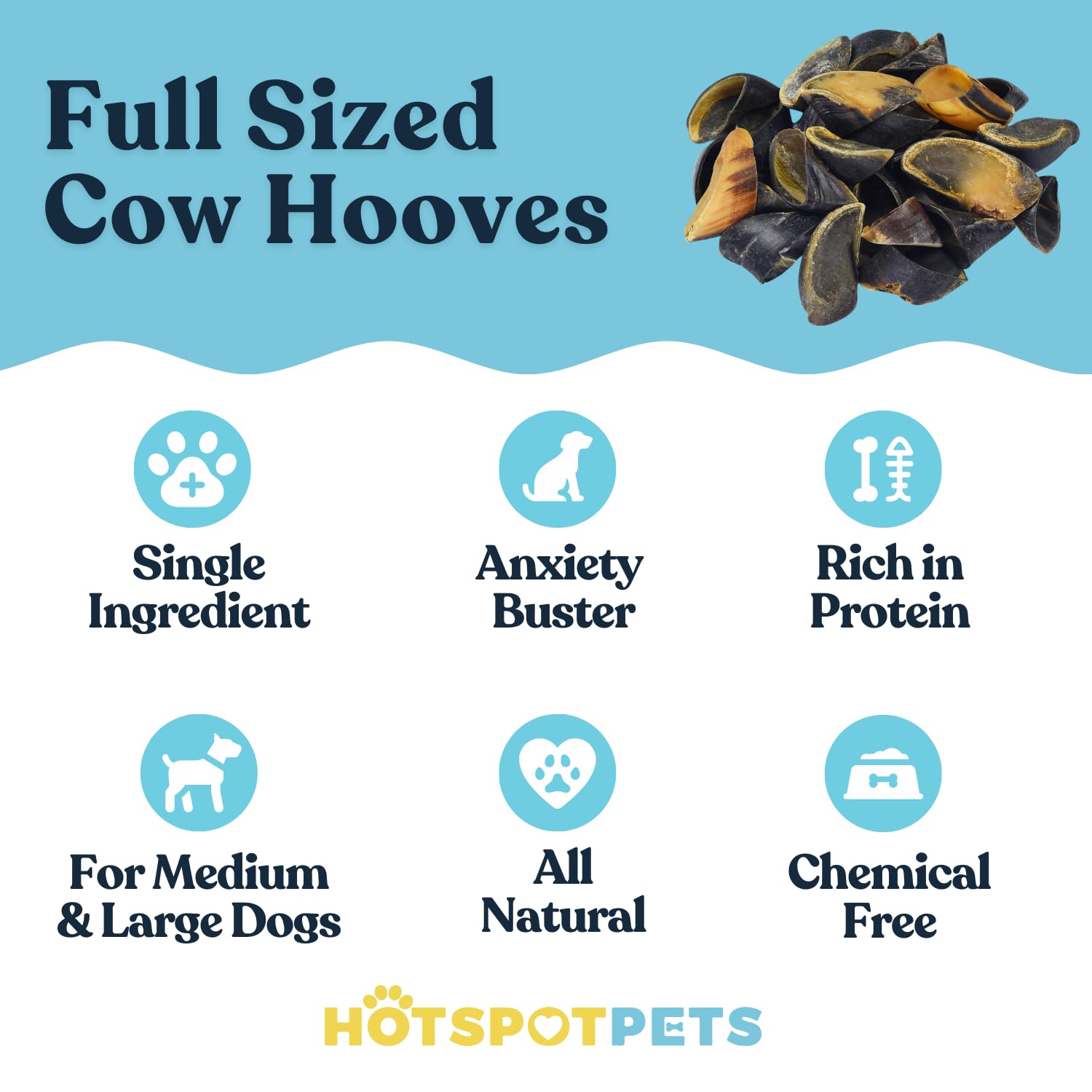 Full-Size Cow Hooves for Dogs (25 Pack) | All-Natural Long Lasting Dog Chews | Made from Grass Fed Cattle | Tasty Treat for Oral Hygiene | Fantastic Alternative for Rawhide and Bully Sticks