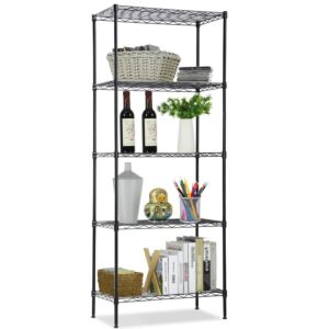 5-tier wire shelving unit storage shelves heavy duty metal shelf 24"l x 14"w x 60"h utility steel organizer rack nsf garage shelving with leveling feet for kitchen, garage, bathroom, laundry, black