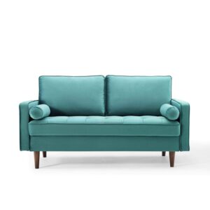 Modway Valour Collection EEI-4004-TEA 62 Loveseat with Innerspring Pocket Structure Non-Marking Foot Caps Dense Foam Padding and Stain-Resistant Velvet Polyester Upholstery in Teal Color