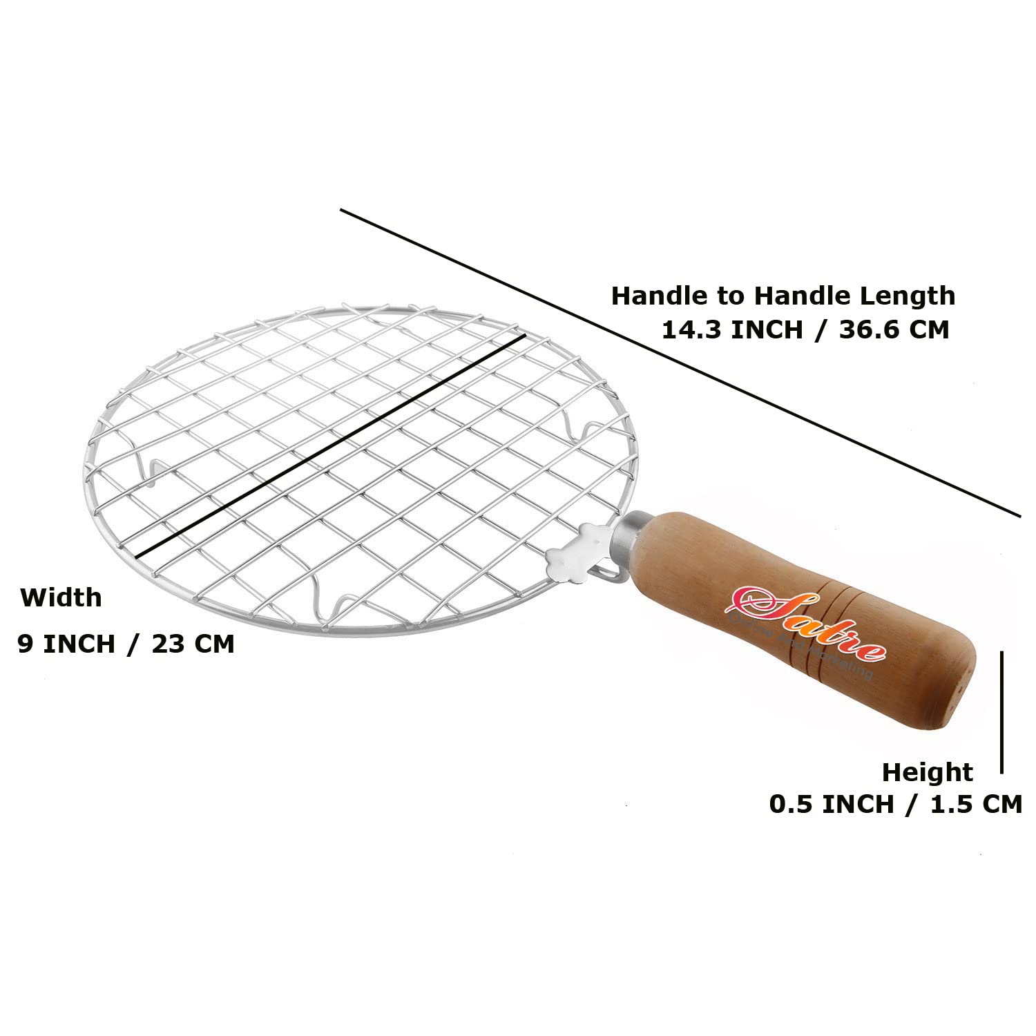 Wooden & Steel Roasting Net with Tong,Pakkad,Roasting Net,Stainless Steel Wire Roaster,Cooking Rack,Papad Grill,Chapati Grill,Roaster,Food Tong