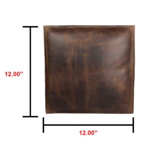 Hide & Drink, Decorative Pillow 12 x 12 in. for Couch, Sofa or Bed, Stylish Decoration, Home & Office Accessories, Full Grain Leather, Handmade, Bourbon Brown