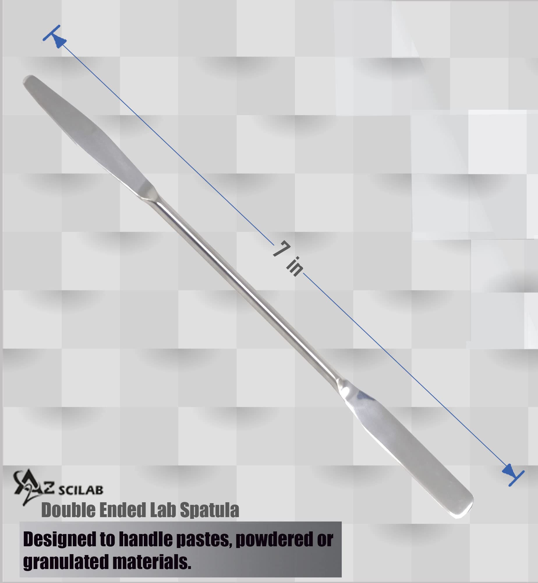 A2Z-DE003 Stainless Steel Double Ended Micro Lab Spatula Sampler, Round & Tapered Arrow End, 7" Length