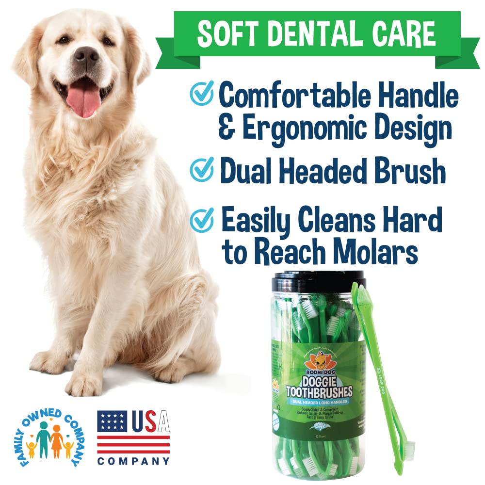 Bodhi Dog Dual-Headed Long Dog & Cat Toothbrush | Puppy Toothbrush with Soft Bristles for Pet Dental Care | Easy Teeth Cleaning Dog Toothbrush, 50 Count