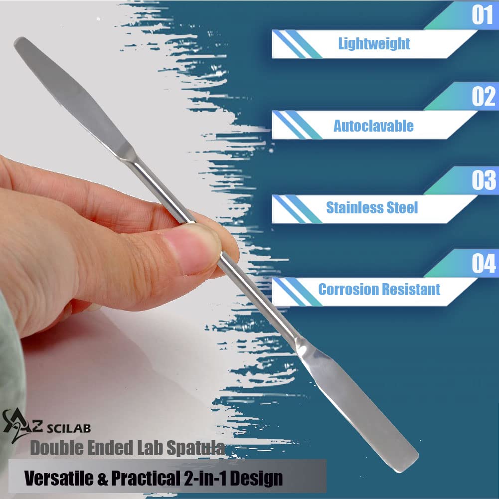 A2Z-DE003 Stainless Steel Double Ended Micro Lab Spatula Sampler, Round & Tapered Arrow End, 7" Length