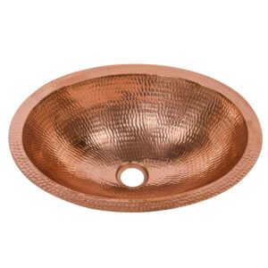 Premier Copper Products LO17FPC 17-Inch Oval Under Counter Hammered Copper Bathroom Sink in Polished Copper