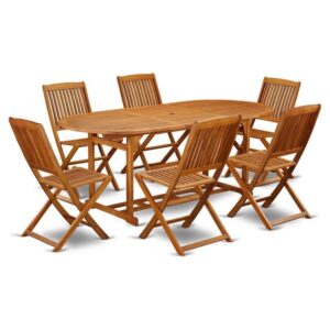 east west furniture bscm7cwna beasley 7 piece patio dining set consist of an oval outdoor acacia wood table and 6 folding side chairs, 36x78 inch