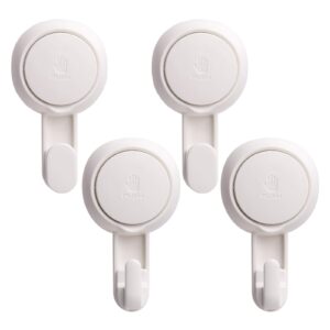 leverloc suction cup hooks pack of 4 no drilling & removable 1 second installation white wall hooks heavy duty suction cup hooks max hold 11lbs hooks with suction cup for bathroom/kitchen/hotel