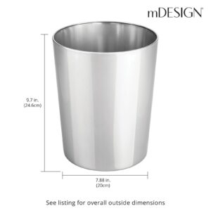 mDesign Round Metal Small 1.7 Gallon Recycle Trash Can Wastebasket, Garbage Container Bin for Bathrooms, Kitchen, Bedroom, Home Office - Durable Stainless Steel - Mirri Collection - Chrome