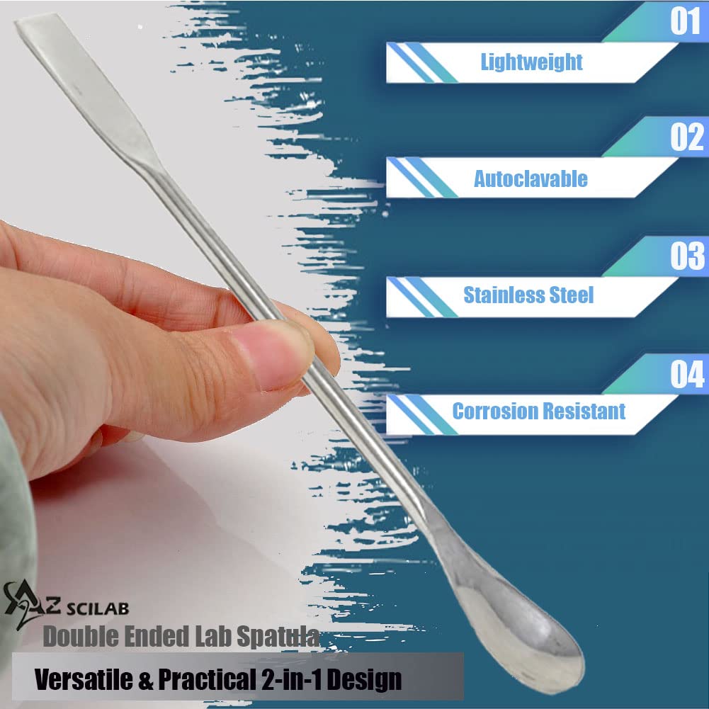 A2Z-DE001 Stainless Steel Double Ended Micro Lab Spatula Sampler, Square & Flat Spoon End, 7" Length