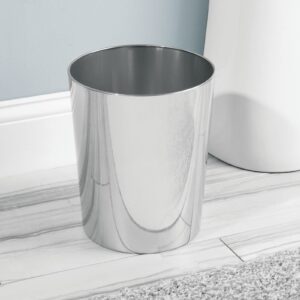 mDesign Round Metal Small 1.7 Gallon Recycle Trash Can Wastebasket, Garbage Container Bin for Bathrooms, Kitchen, Bedroom, Home Office - Durable Stainless Steel - Mirri Collection - Chrome