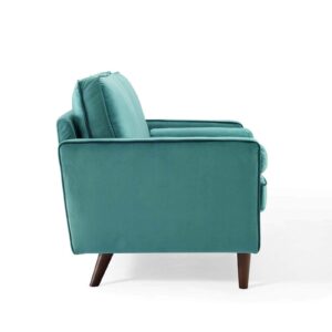 Modway Valour Collection EEI-4004-TEA 62 Loveseat with Innerspring Pocket Structure Non-Marking Foot Caps Dense Foam Padding and Stain-Resistant Velvet Polyester Upholstery in Teal Color