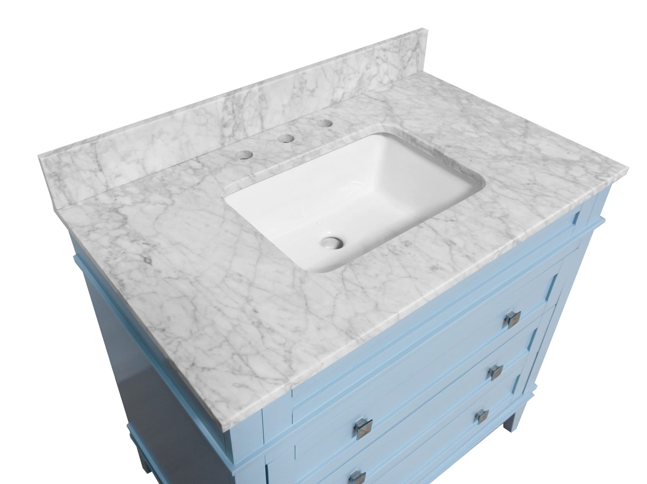 Eleanor 36-inch Bathroom Vanity (Carrara/Powder Blue): Includes Powder Blue Cabinet with Authentic Italian Carrara Marble Countertop and White Ceramic Sink