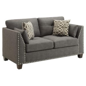 acme laurissa track arm loveseat with nailhead trim in light charcoal linen