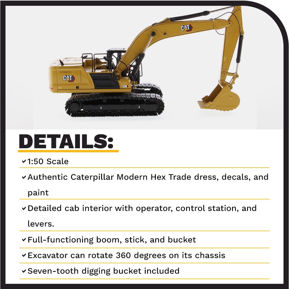 Diecast Masters 1:50 Caterpillar 336 Next Generation Hydraulic Excavator | High Line Series Cat Trucks & Construction Equipment | 1:50 Scale Model Diecast Collectible | Diecast Masters Model 85586