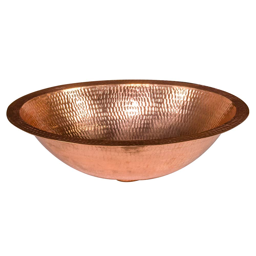 Premier Copper Products LO17FPC 17-Inch Oval Under Counter Hammered Copper Bathroom Sink in Polished Copper