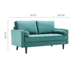 Modway Valour Collection EEI-4004-TEA 62 Loveseat with Innerspring Pocket Structure Non-Marking Foot Caps Dense Foam Padding and Stain-Resistant Velvet Polyester Upholstery in Teal Color