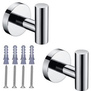 polished chrome towel coat hooks sus304 stainless steel bathroom clothes garage hotel cabinet closet sponges robe hook wall mounted round kitchen heavy duty bath door hanger 2 pack