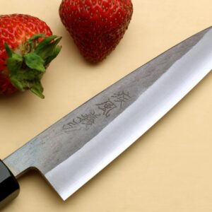 Yoshihiro Kurouchi Black-Forged Blue Steel Stainless Clad Petty Utility Knife Ebony Handle (5.3'' (135mm) & Saya)