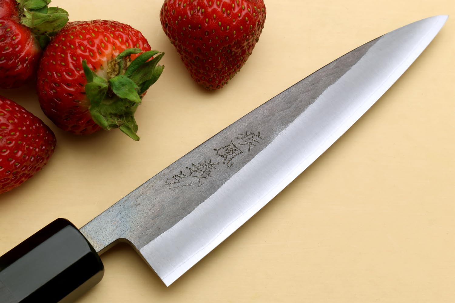 Yoshihiro Kurouchi Black-Forged Blue Steel Stainless Clad Petty Utility Knife Ebony Handle (5.3'' (135mm) & Saya)