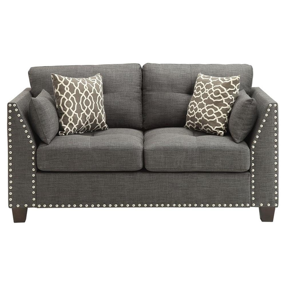 Acme Laurissa Track Arm Loveseat with Nailhead Trim in Light Charcoal Linen