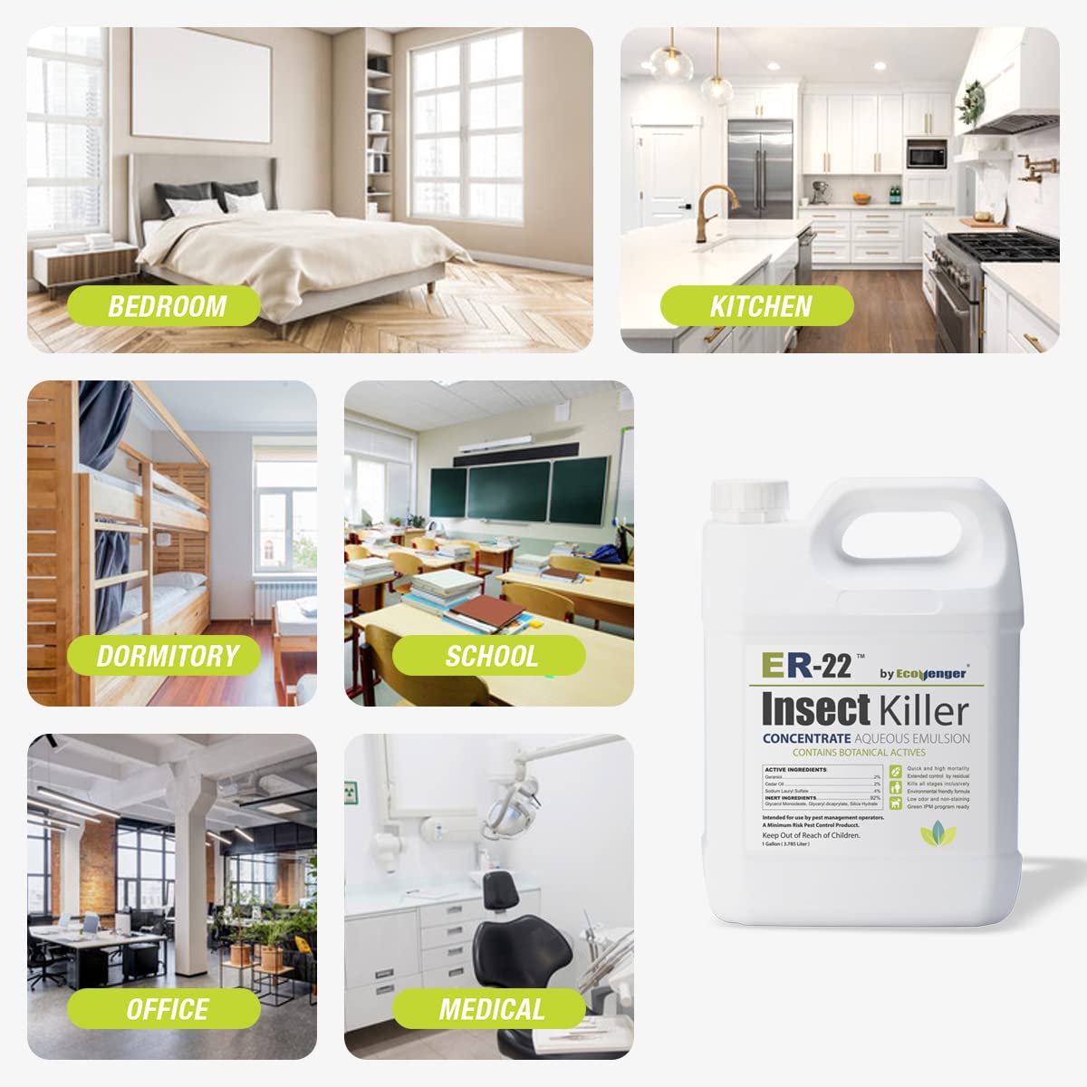 Ecovenger ER-22 by EcoRaider Professional Grade Insect Killer Concentrate 1 GL, for Bed Bugs, 100% Efficacy, Extended Residual, Green and Non-Toxic