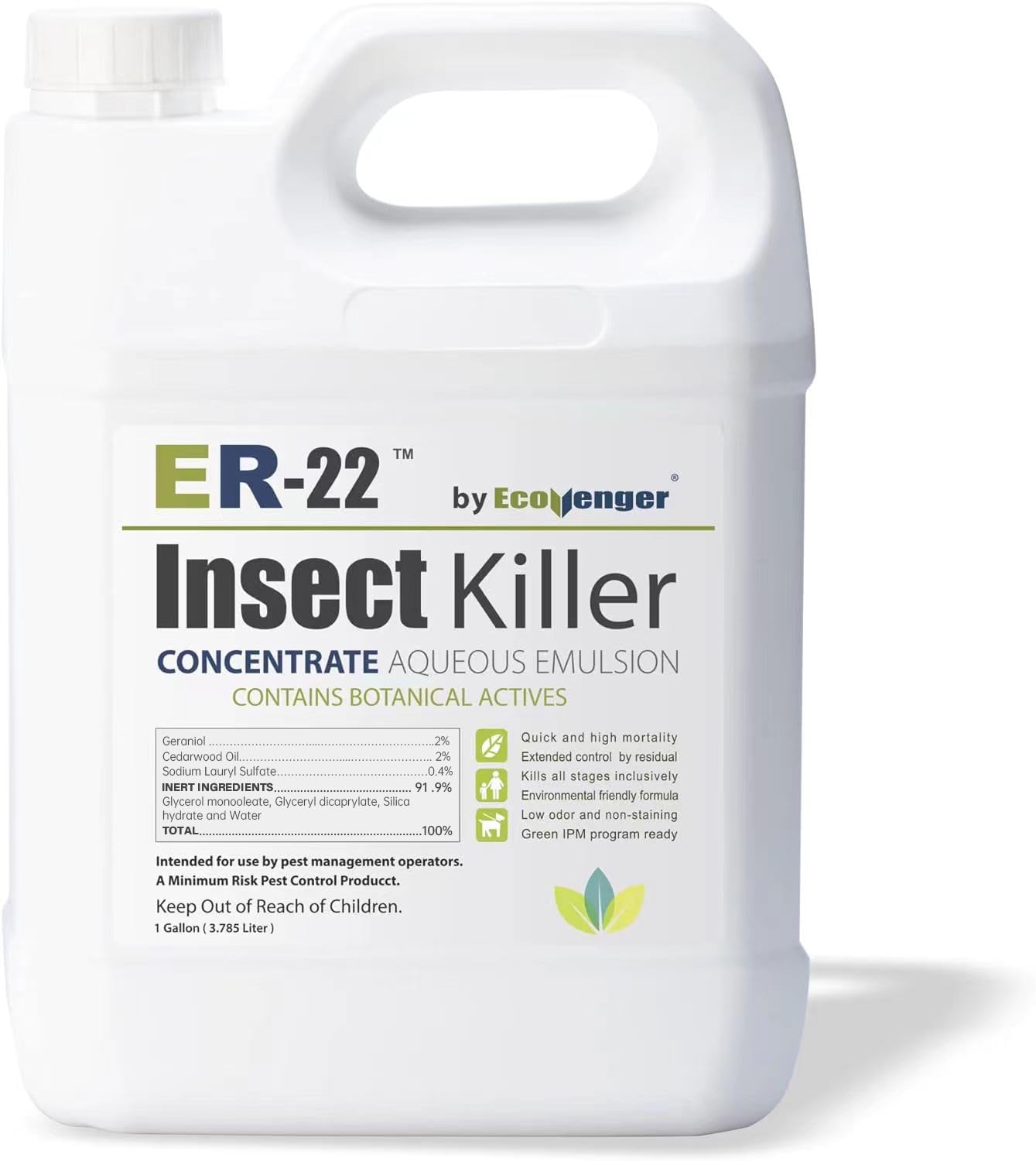 Ecovenger ER-22 by EcoRaider Professional Grade Insect Killer Concentrate 1 GL, for Bed Bugs, 100% Efficacy, Extended Residual, Green and Non-Toxic