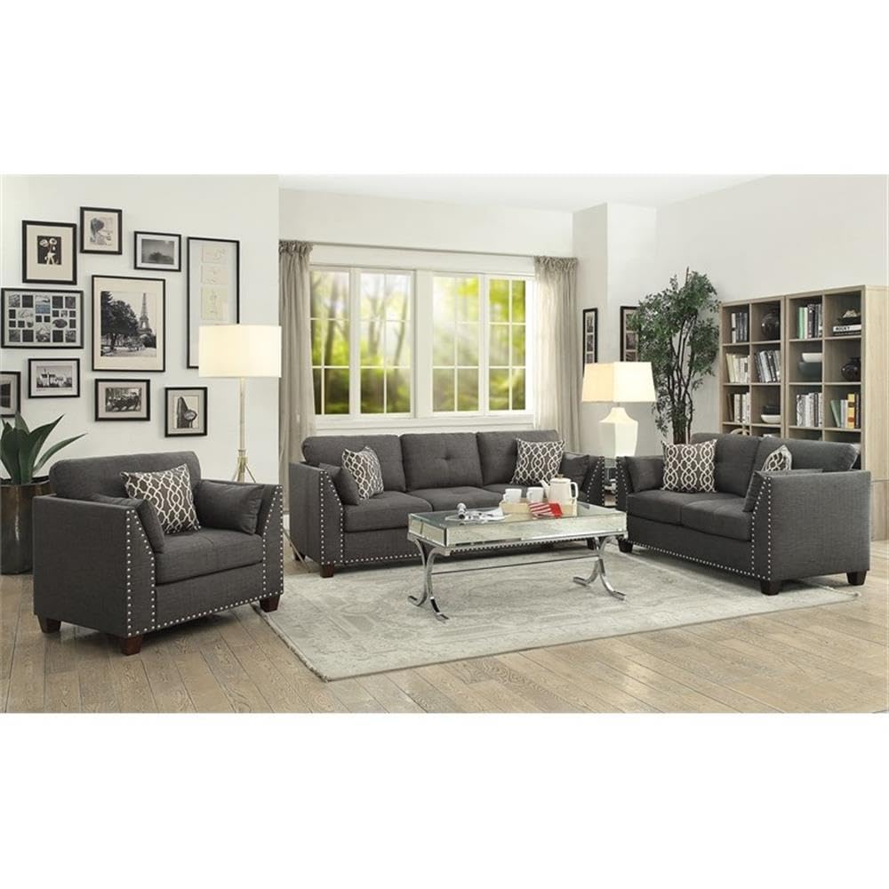 Acme Laurissa Track Arm Loveseat with Nailhead Trim in Light Charcoal Linen