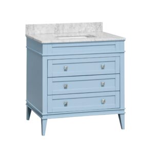 Eleanor 36-inch Bathroom Vanity (Carrara/Powder Blue): Includes Powder Blue Cabinet with Authentic Italian Carrara Marble Countertop and White Ceramic Sink