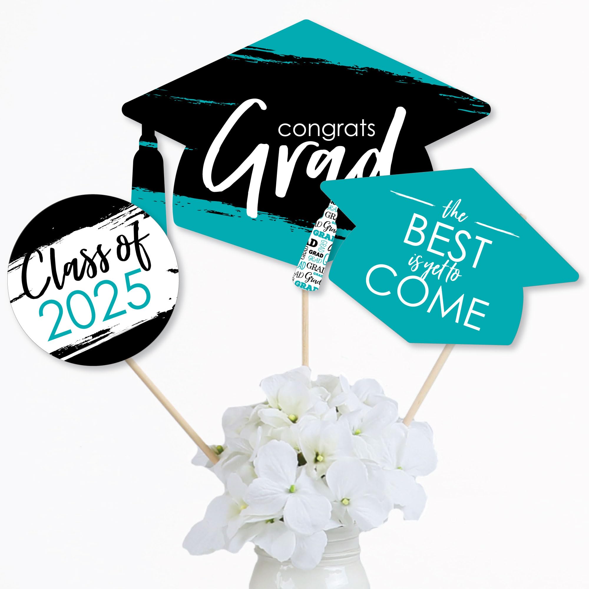 Big Dot of Happiness Teal 2024 Graduation Party Centerpiece Sticks - Table Toppers - Set of 15