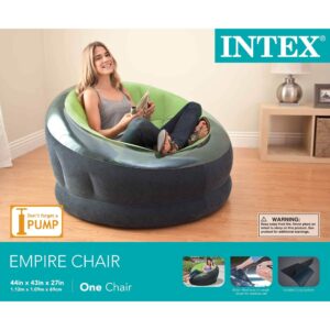 Intex Empire Inflatable Lounge Dorm Camping Chair for Adults, Green (3 Pack)