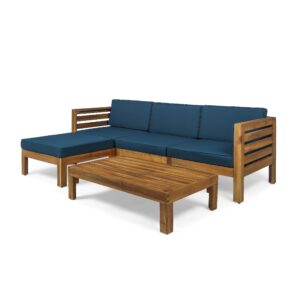 christopher knight home alice outdoor 5 piece acacia wood sofa set, teak finish, dark teal