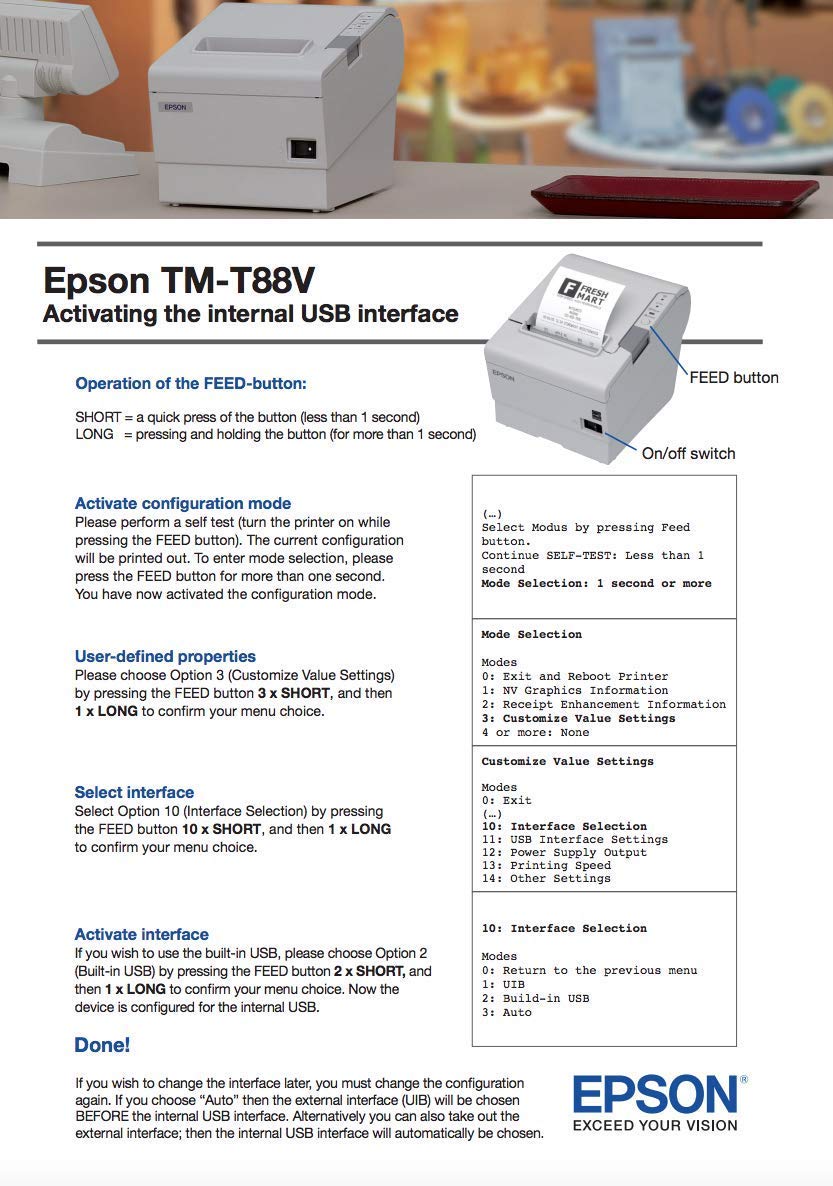 EPSON TM-T88V-330 Thermal Receipt Printer (USB and Ethernet) Power Supply Included (Renewed)