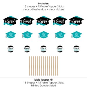 Big Dot of Happiness Teal 2024 Graduation Party Centerpiece Sticks - Table Toppers - Set of 15