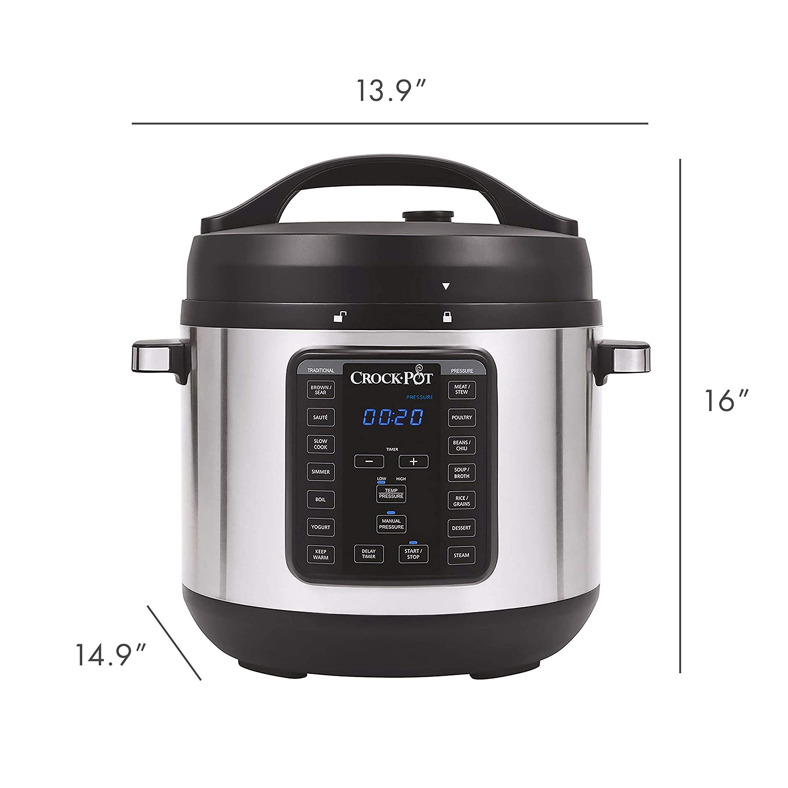 Crock-Pot 8-Quart Multi-Use XL Express Crock Programmable Slow Cooker and Pressure Cooker with Manual Pressure, Boil & Simmer, Stainless Steel