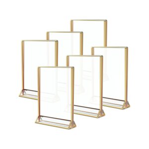 acrylic sign holder 5x7, wedding table numbers, gold picture frame, sign holders, 5" x 7", 6 pack, 2 sided frames, lucite, menu holder display, vertical photo stand for centerpieces, card, flyer, art