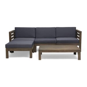 Christopher Knight Home Alice Outdoor 5 Piece Acacia Wood Sofa Set, Gray Finish, Dark Gray