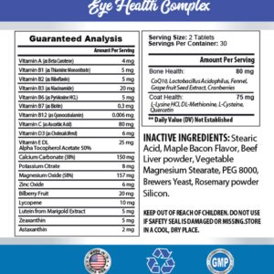 PET SUPPLEMENTS Dog Eye Support Supplement - Dog Total Health Complex - Eye Teeth Hair Joint Support - Advanced - Dog Mineral Supplement - 2 Bottles (120 Tablets)