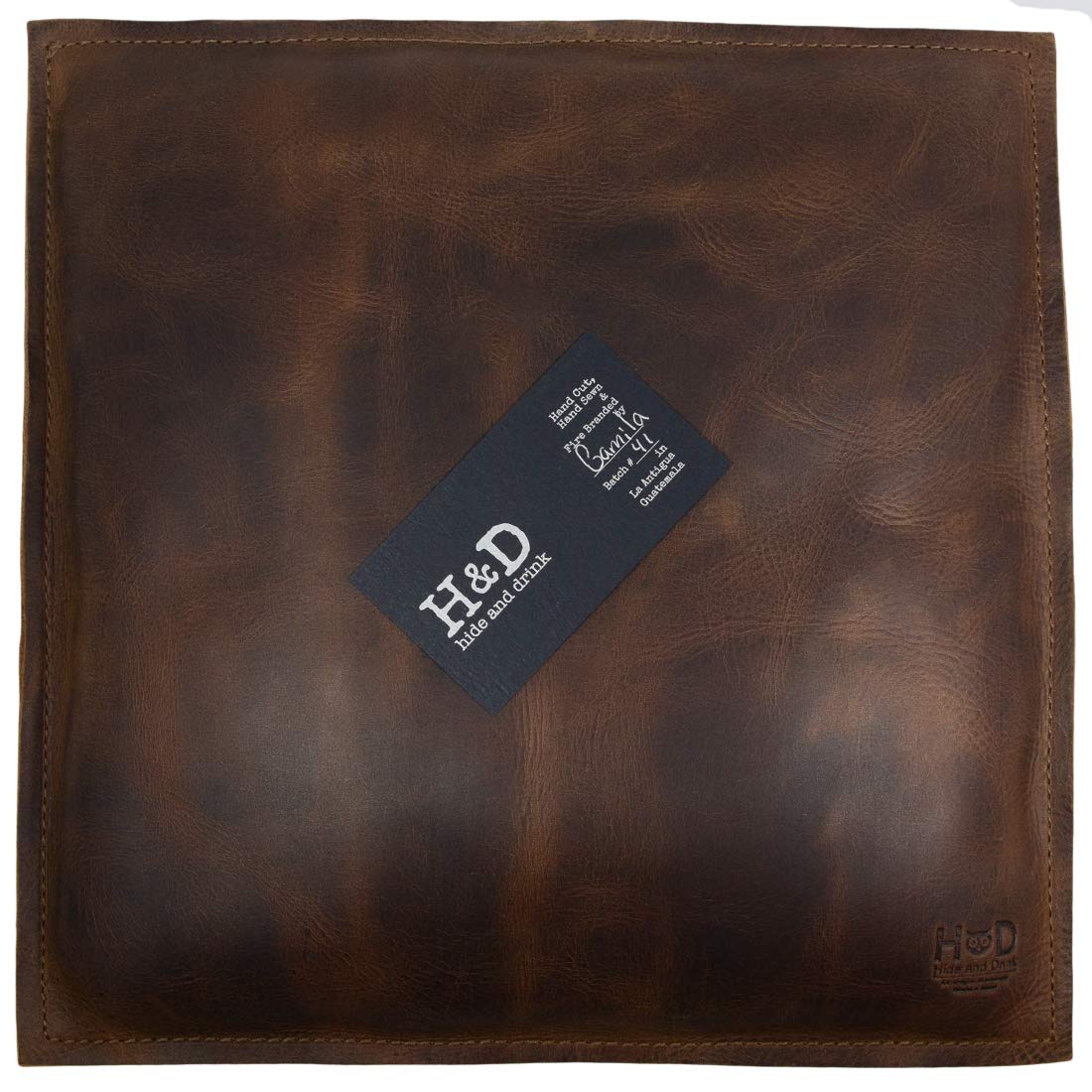 Hide & Drink, Decorative Pillow 12 x 12 in. for Couch, Sofa or Bed, Stylish Decoration, Home & Office Accessories, Full Grain Leather, Handmade, Bourbon Brown